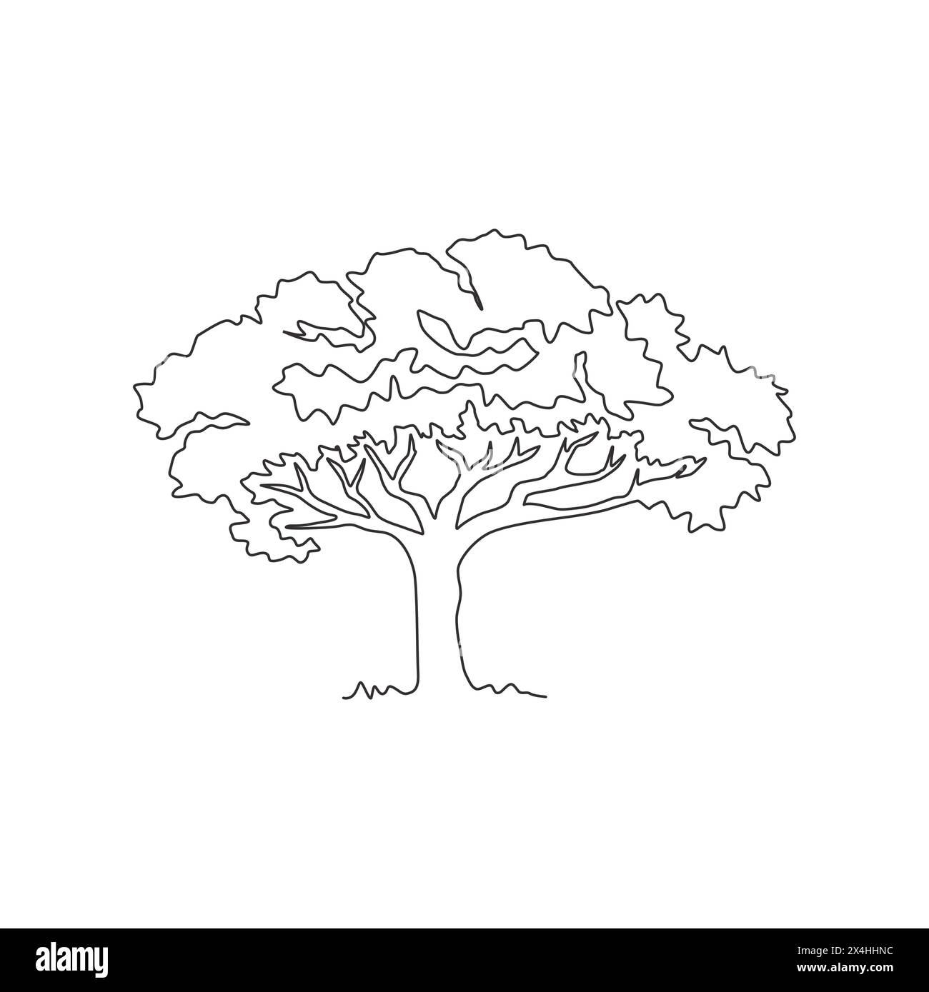 Single one line drawing of exotic and beauty marula tree. Decorative ...