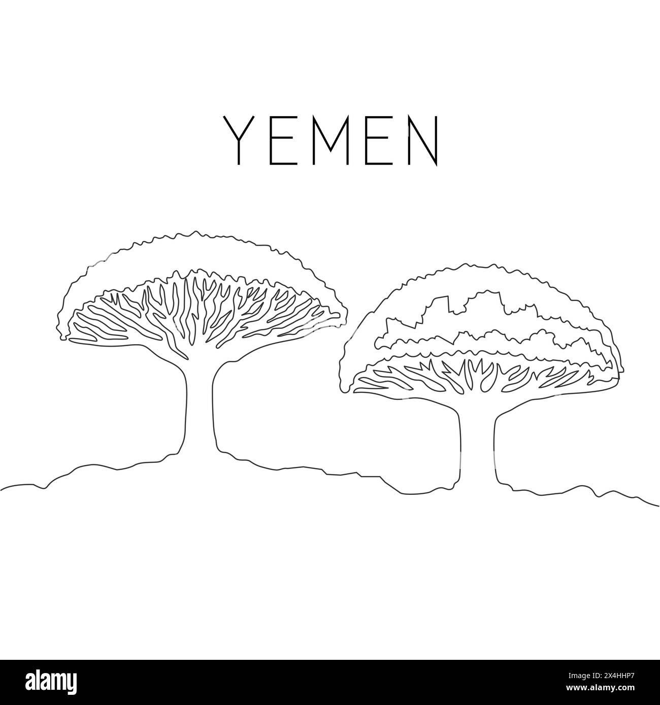 Single one line drawing of beauty and exotic dragon blood tree ...