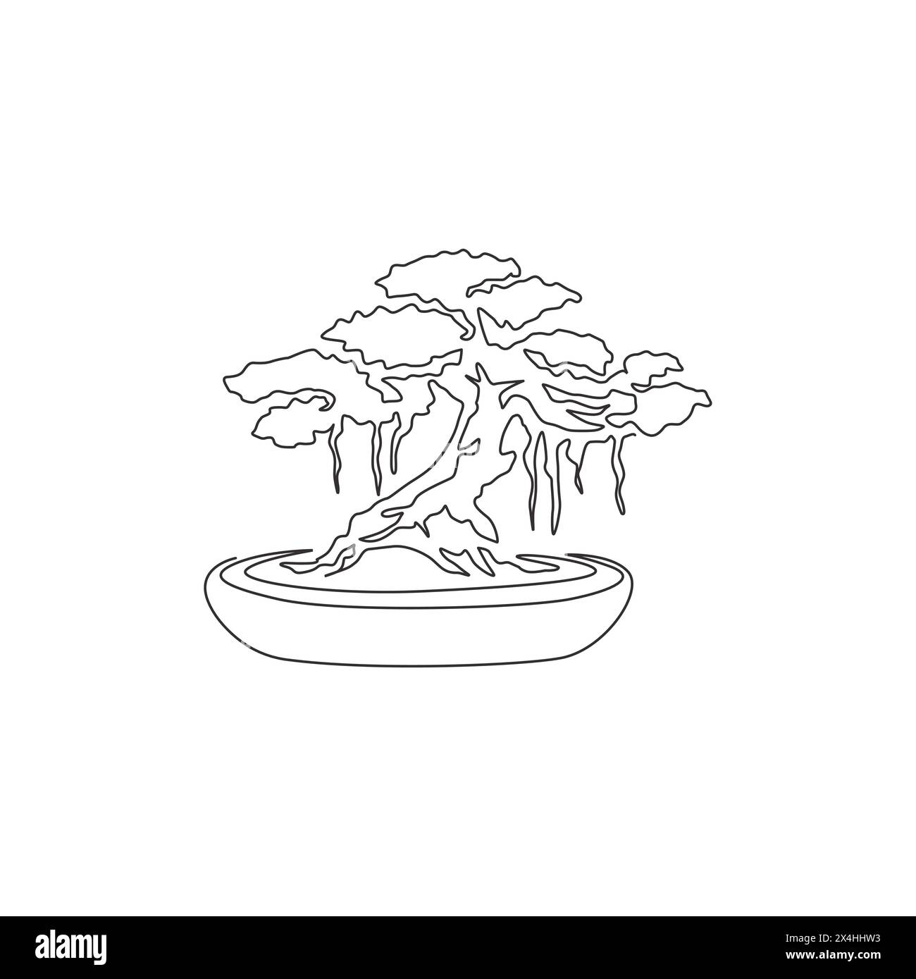 Single continuous line drawing of beautiful and exotic Japan bonsai ...