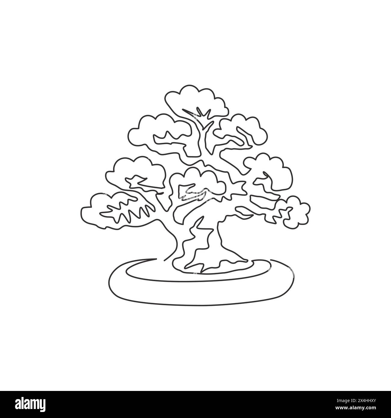 Single one line drawing old beauty exotic mini bonsai tree for home ...