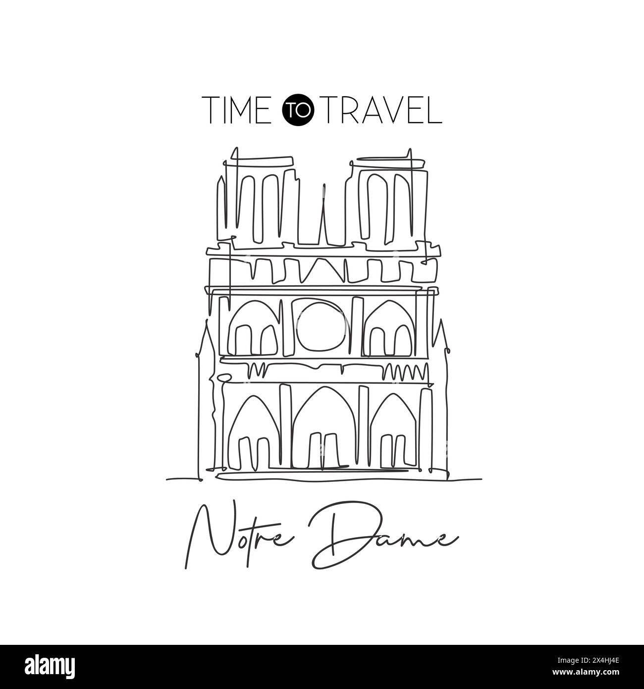 One continuous line drawing Notre Dame landmark. World iconic place in ...