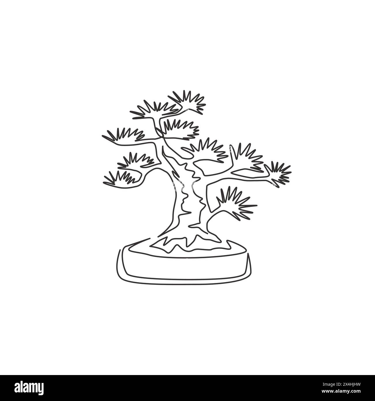 Single one line drawing of beauty and exotic mini bonsai tree for wall ...
