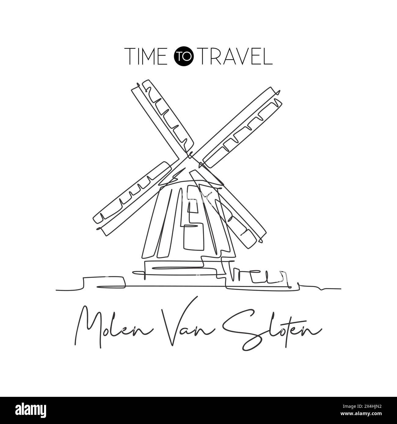 One single line drawing De Gooyer Windmill landmark. World famous place ...