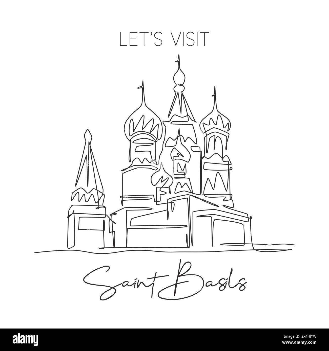 Single continuous line drawing Saint Basil's landmark. Beauty famous ...