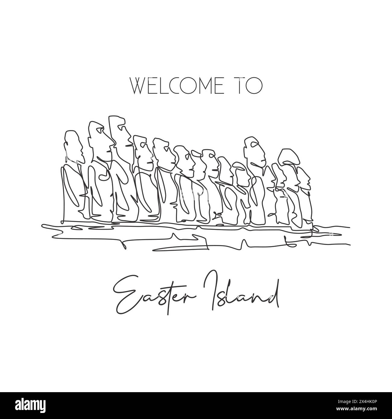 One single line drawing Moai Statue landmark. World famous place in ...