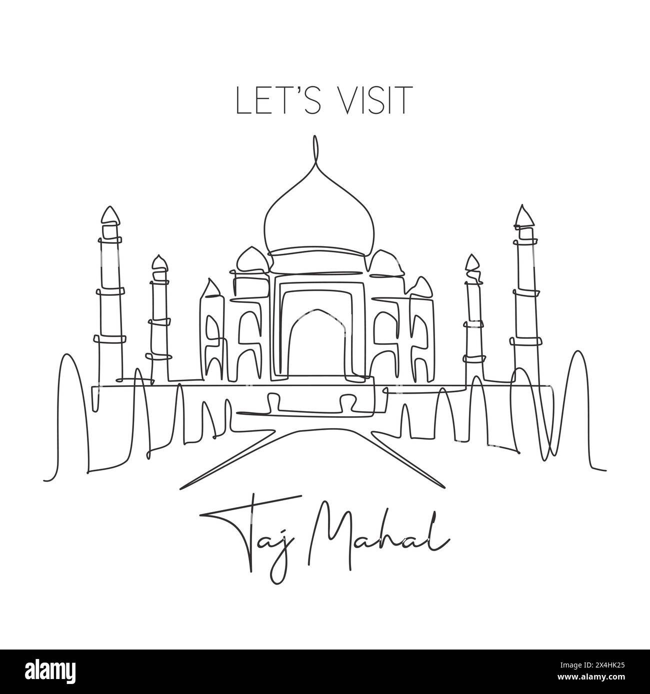 One single line drawing Taj Mahal mosque landmark. World iconic place ...