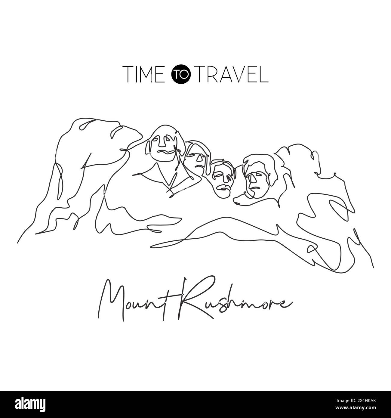 One single line drawing Mount Rushmore National Memorial landmark ...