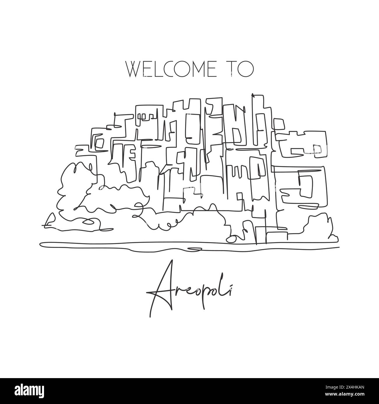 One single line drawing old Areopoli Greek village landmark. World ...