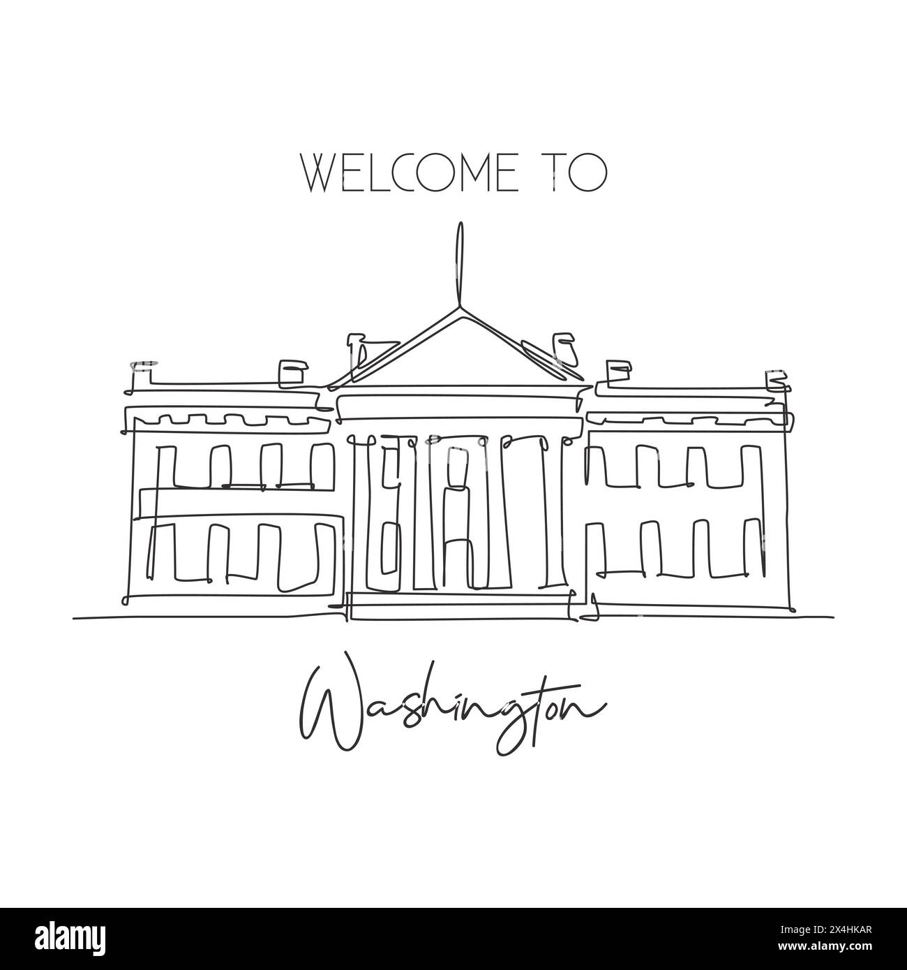 Single continuous line drawing of welcome to White House landmark ...