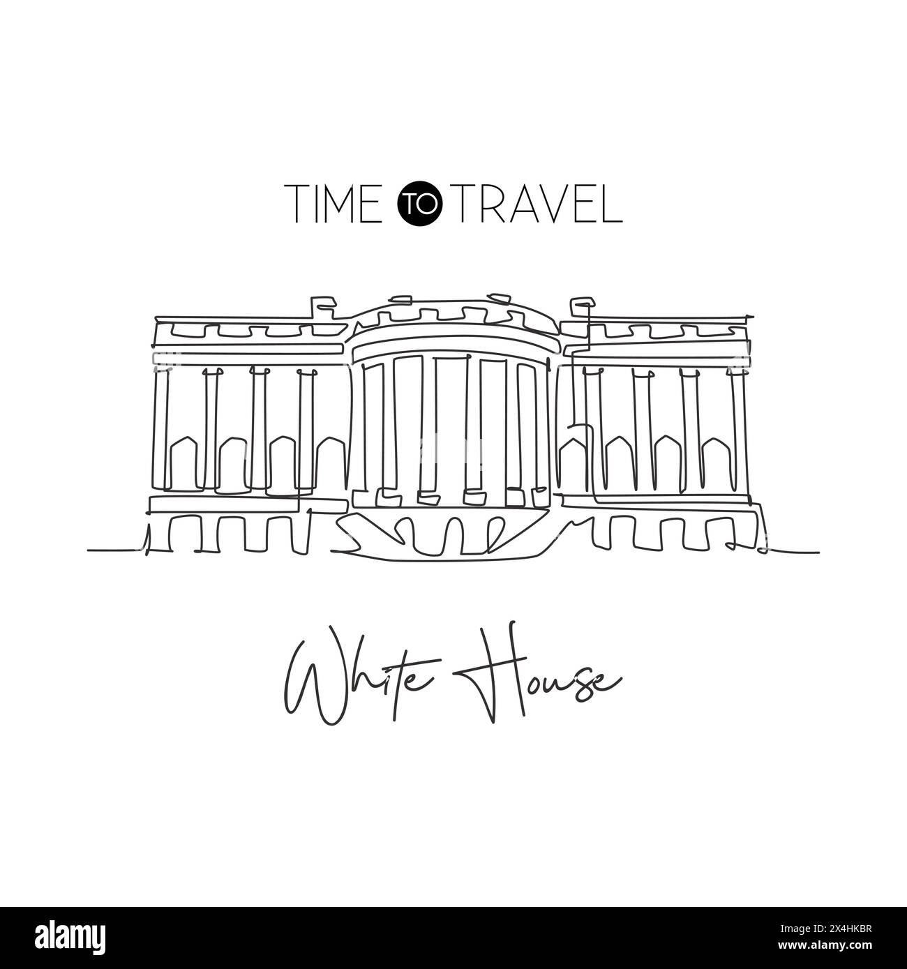 One continuous line drawing White House landmark. World iconic place in ...