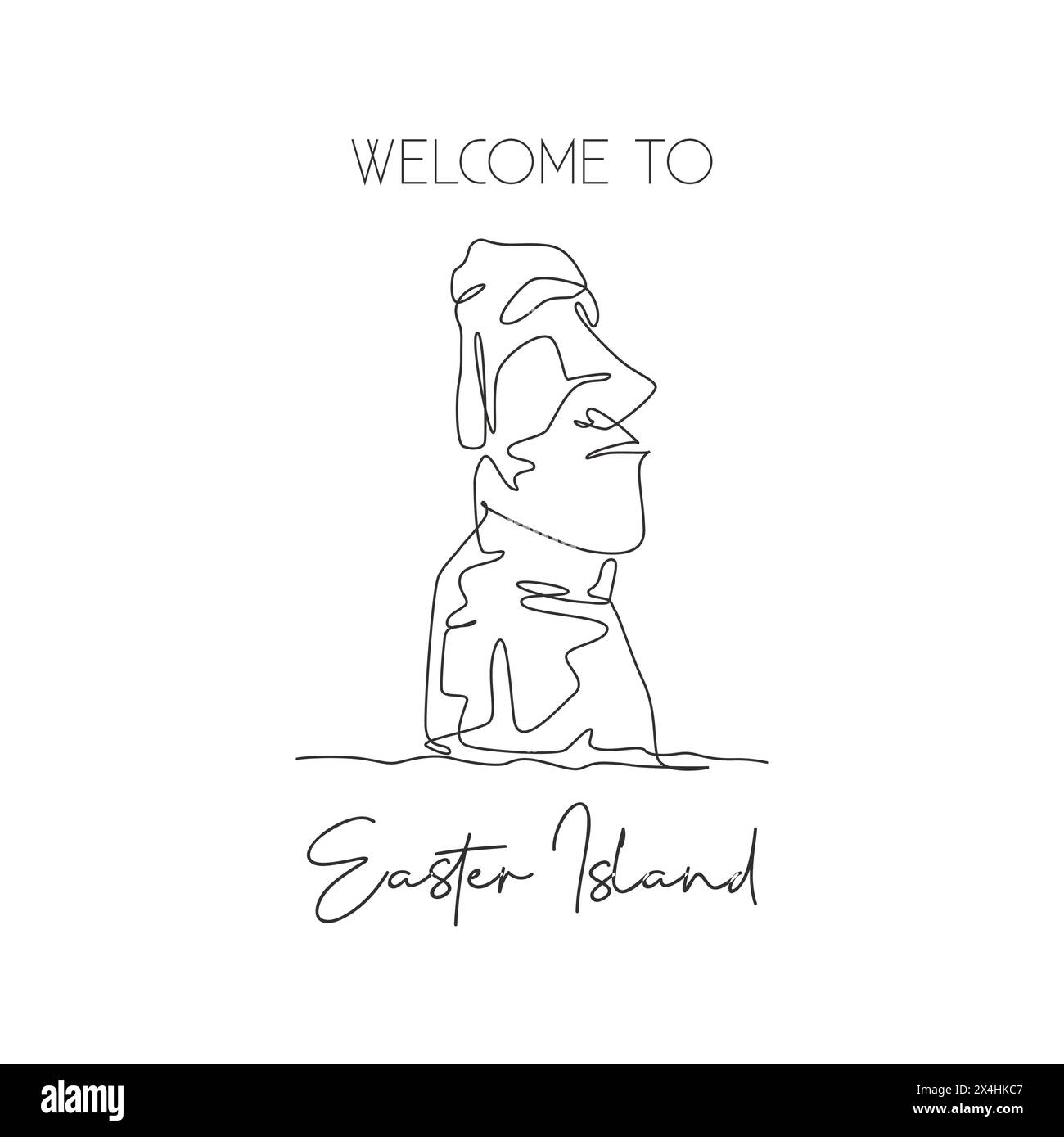 Single continuous line drawing Moai statue landmark. Beauty place in ...