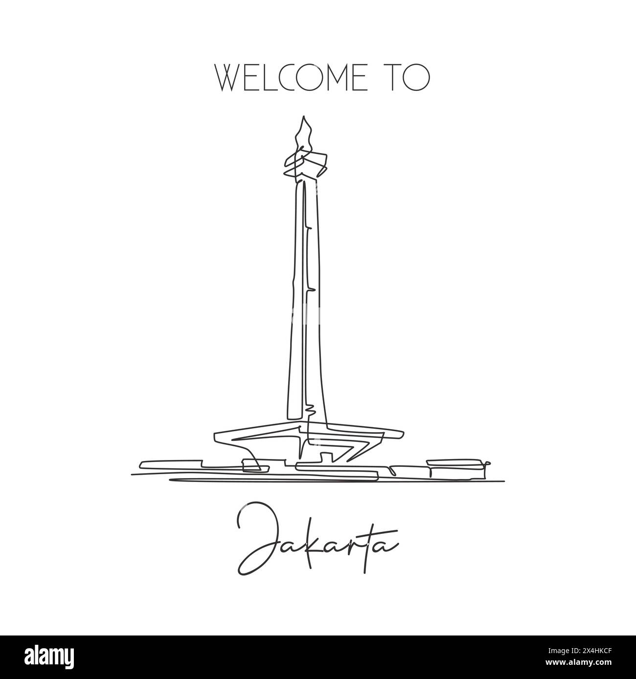 Depok, Indonesia - August 5, 2019: One single line drawing Monas ...