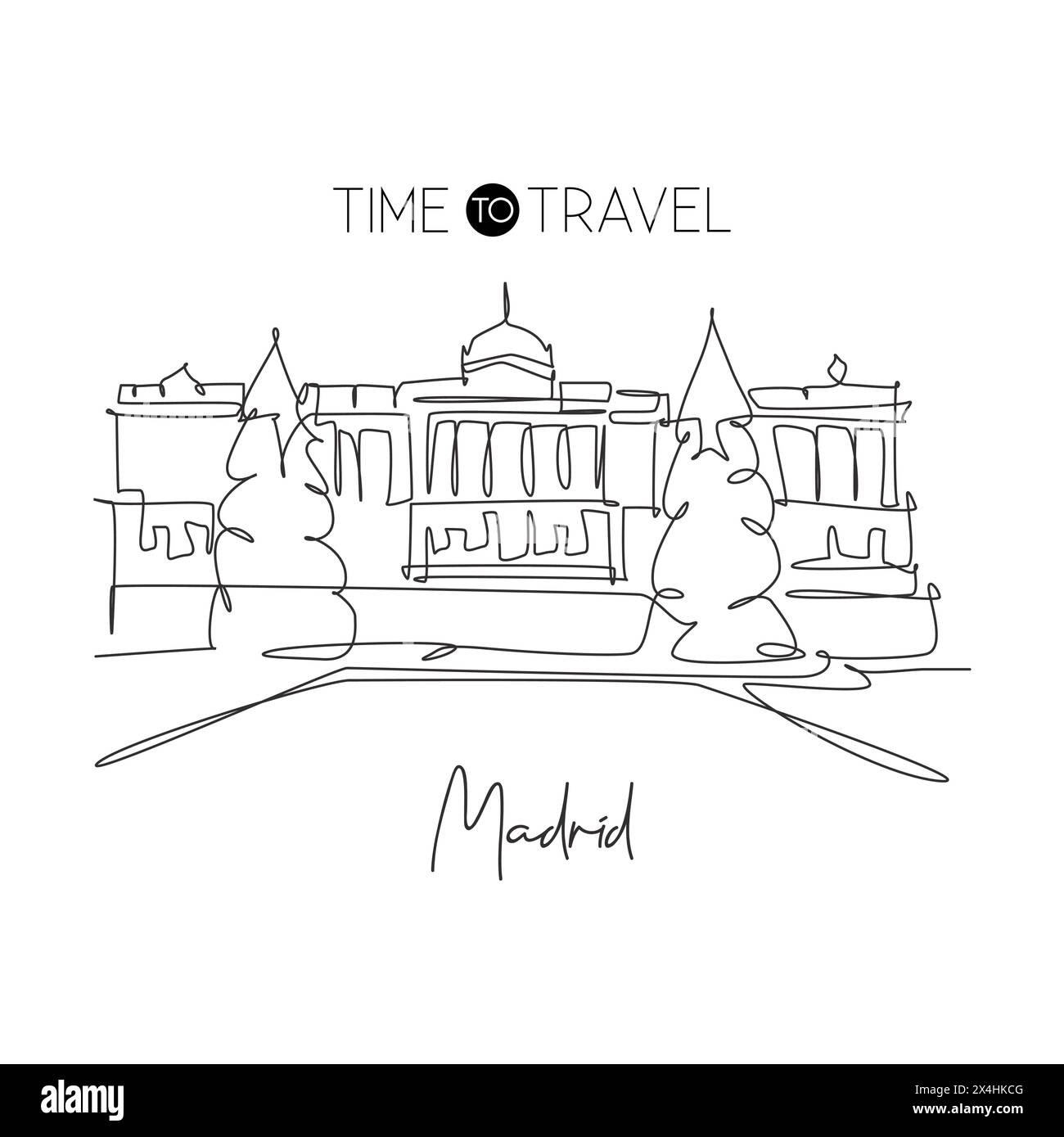One continuous line drawing Royal Palace of Madrid landmark. Historical ...