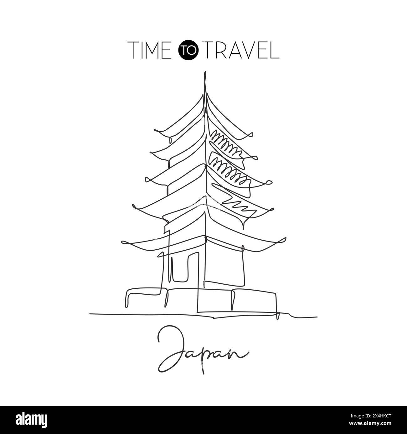 One continuous line drawing Chureito Pagoda landmark. World iconic ...