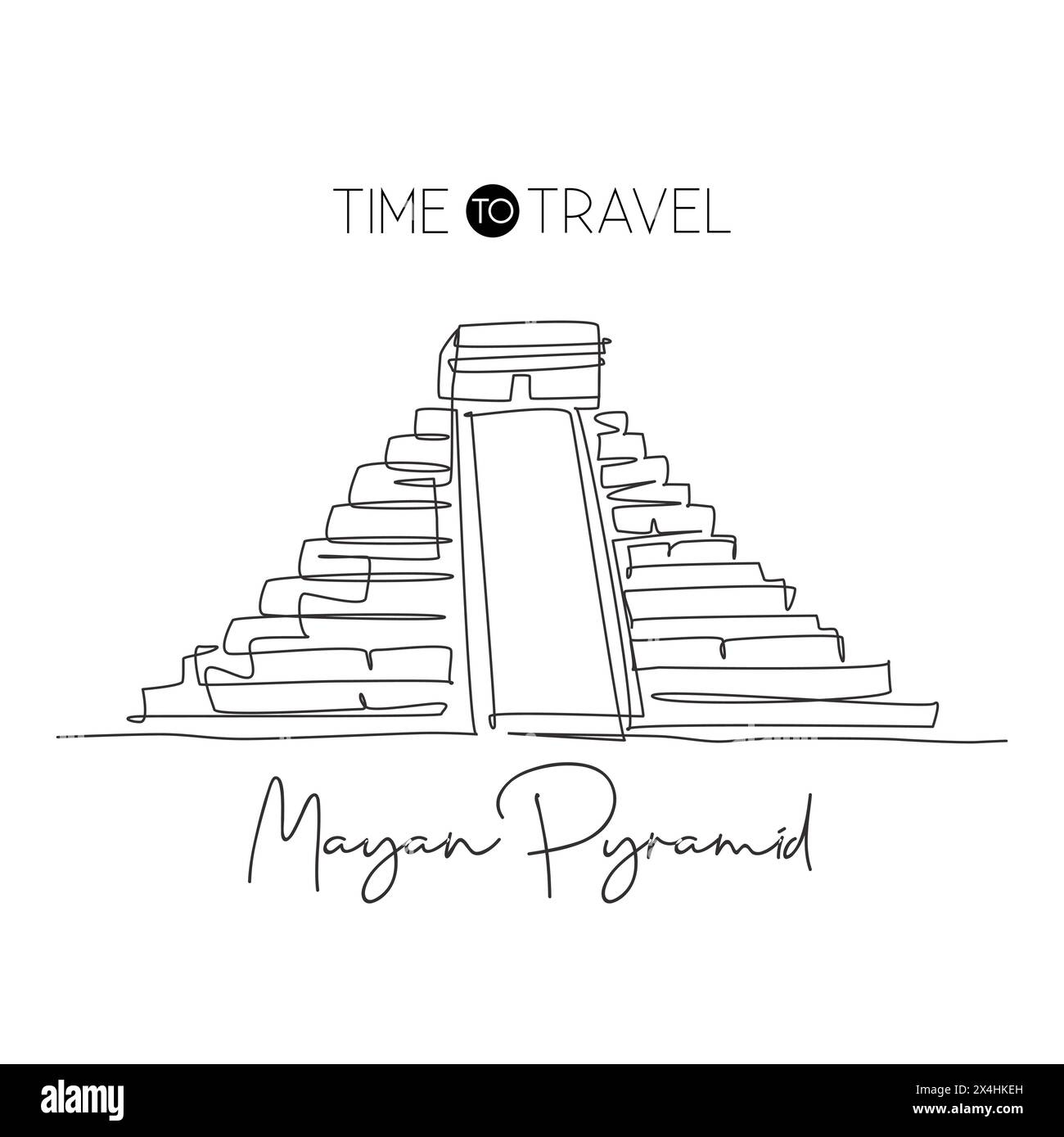 One single line drawing Chichen Itza landmark. World famous place in ...