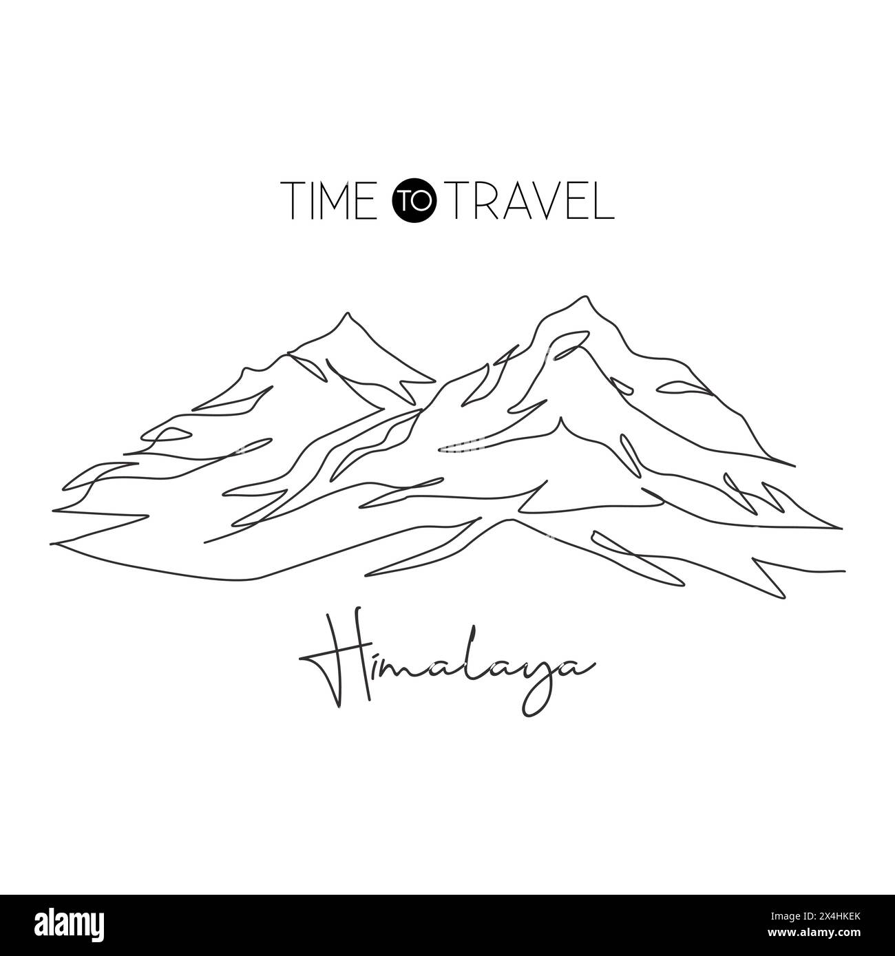 Single continuous line drawing Himalayan Mount Everest landmark ...