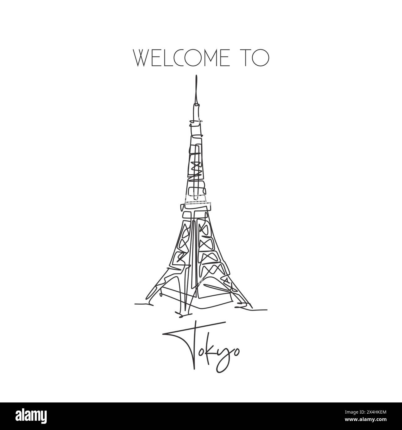 Depok, Indonesia - August 1, 2019: Single continuous line drawing Tokyo ...