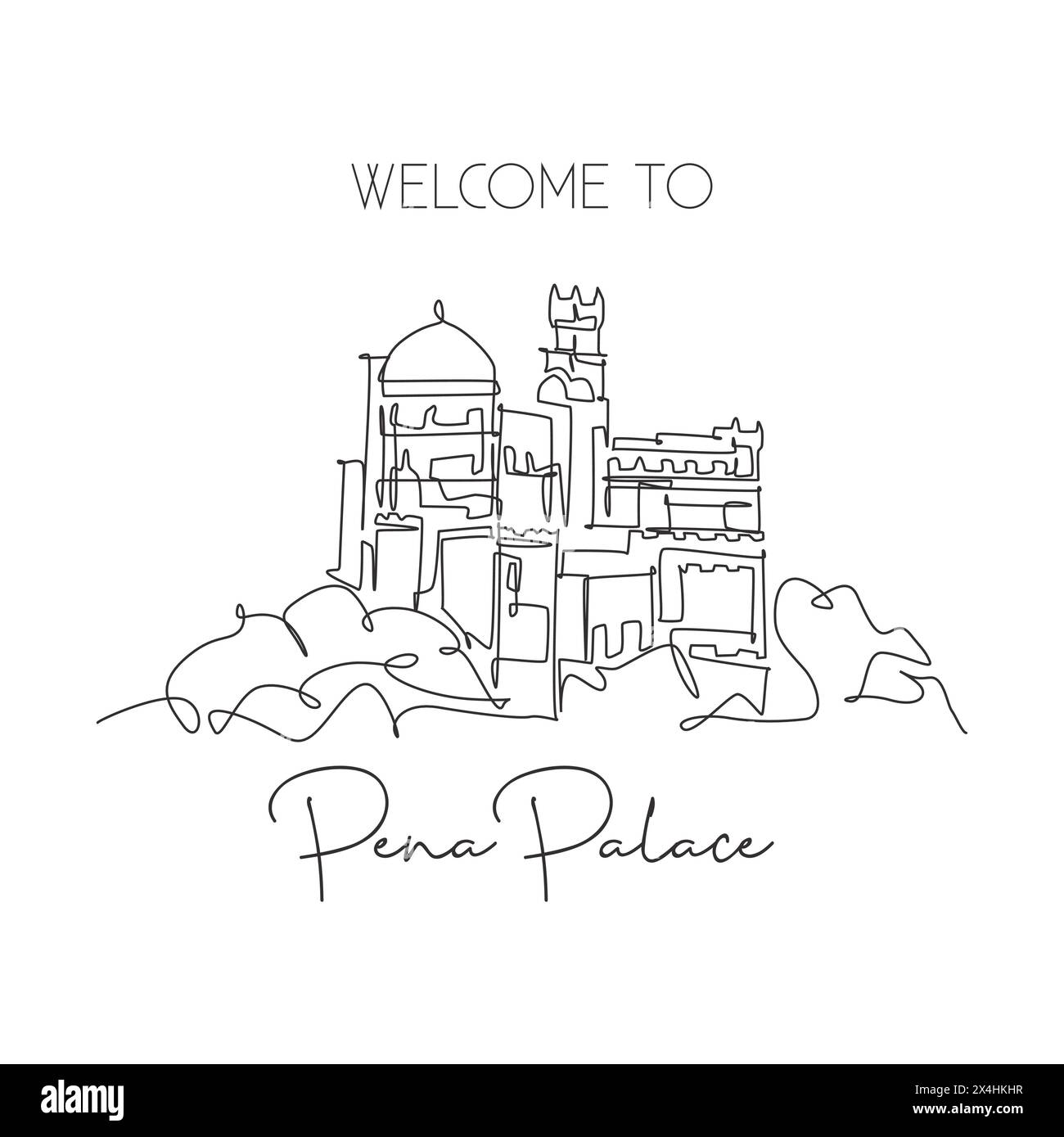 One single line drawing Pena Palace landmark. World famous iconic ...