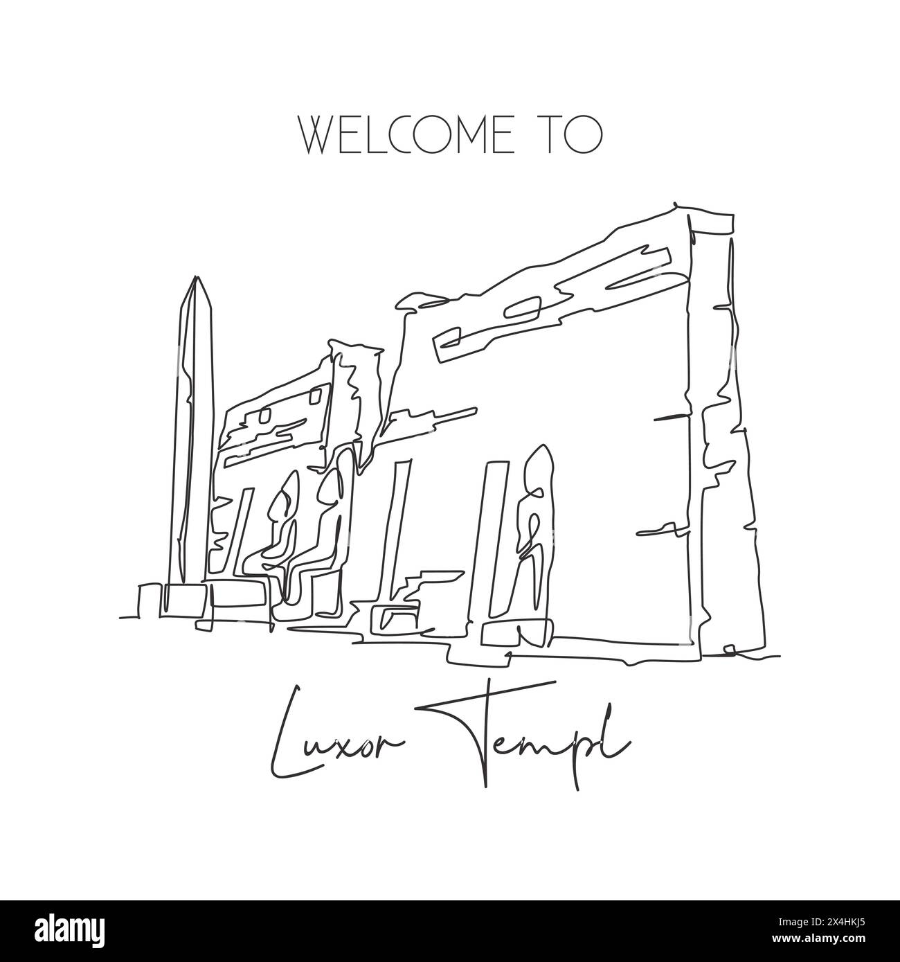 One single line drawing old Ancient Egyptian Luxor Temple landmark ...