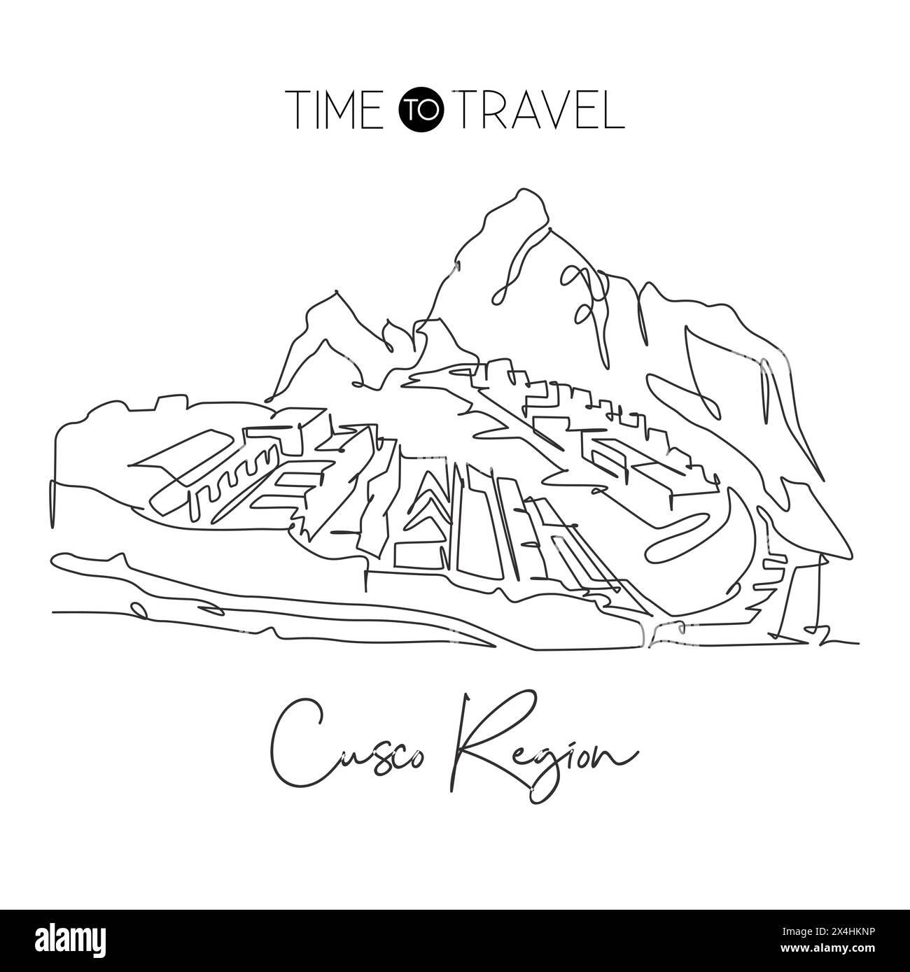 One continuous line drawing Machu Picchu landmark. World iconic place ...