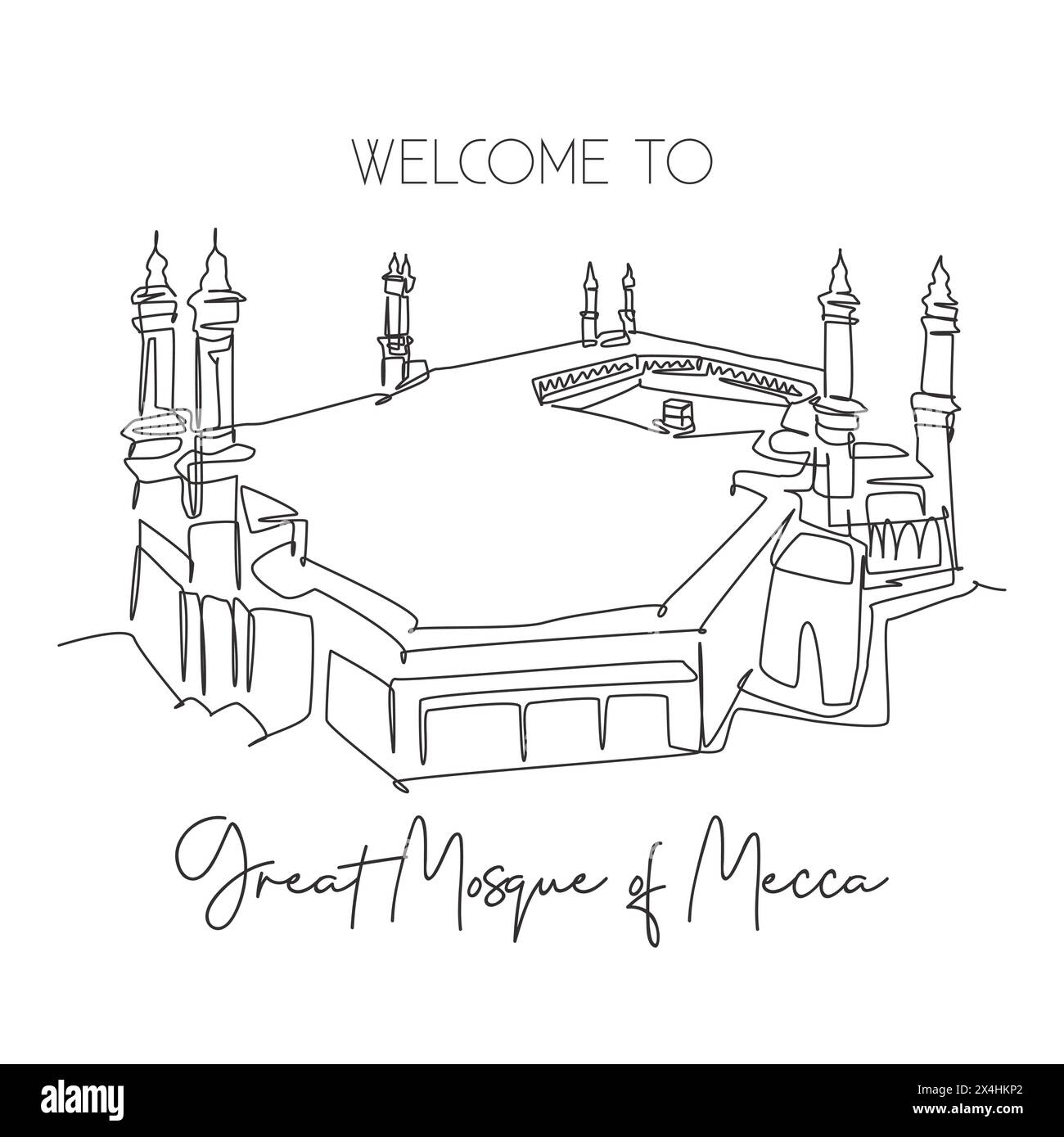 One continuous line drawing great mosque of masjid al haram landmark ...