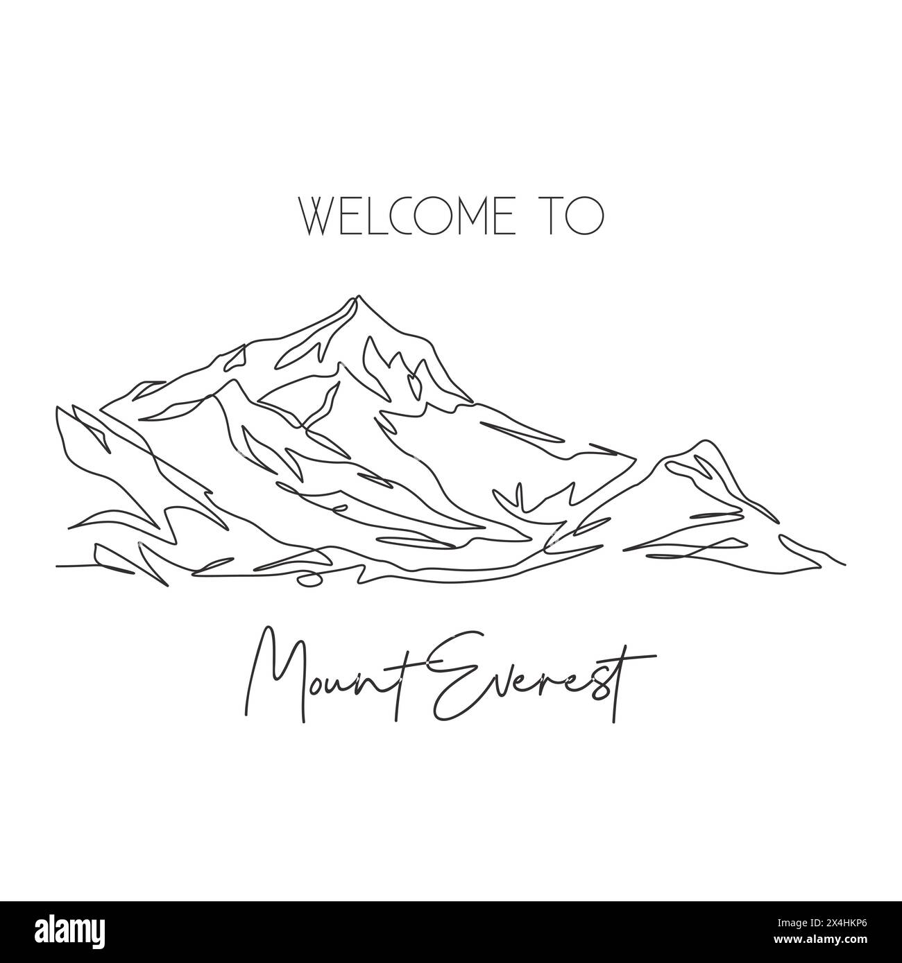 One single line drawing Himalaya Mount Everest landmark. World famous ...