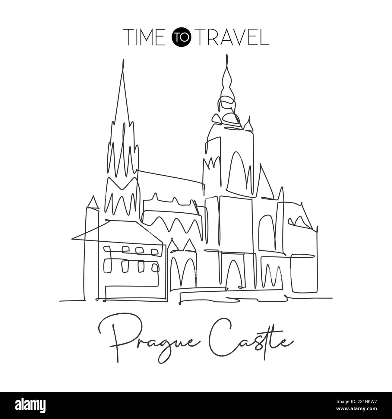 One single line drawing Prague Castle landmark. World famous iconic ...