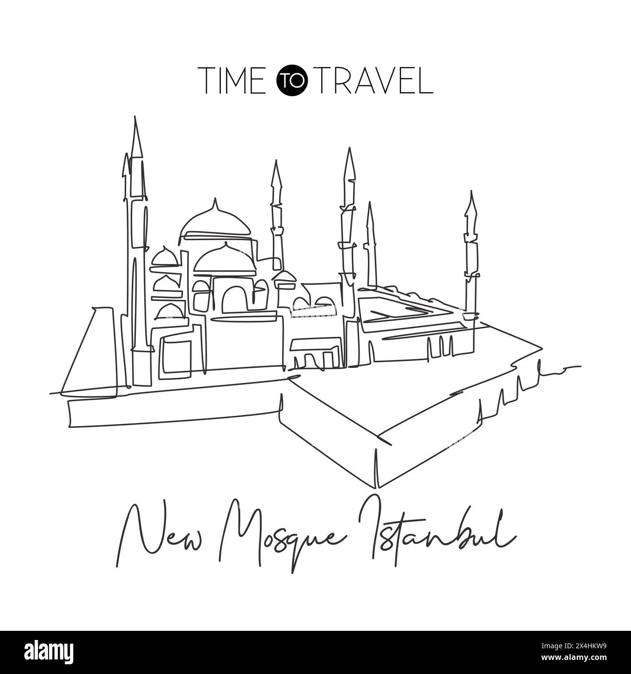 One continuous line drawing New Mosque landmark skyline masjid building ...