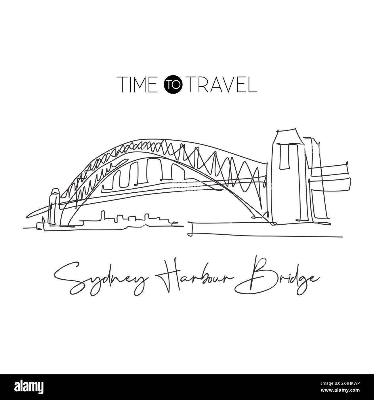 Single continuous line drawing Sydney Harbour Bridge landmark ...