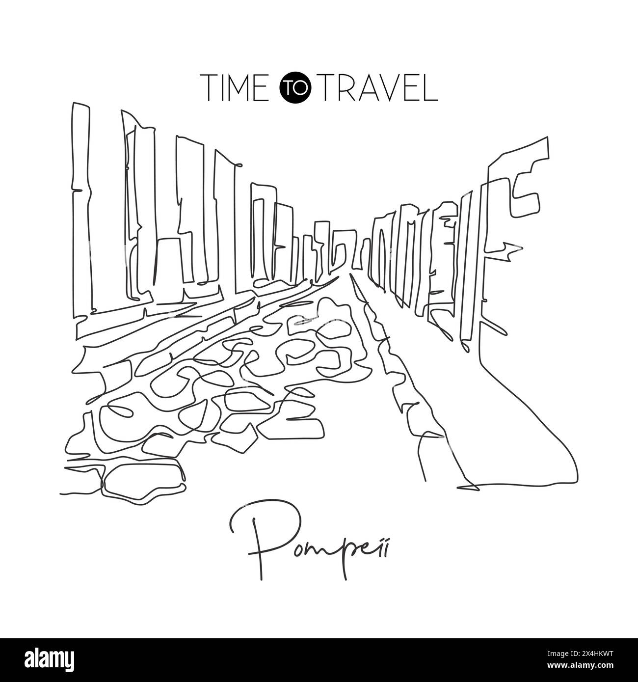 Single continuous line drawing Pompeii ancient Roman city landmark ...