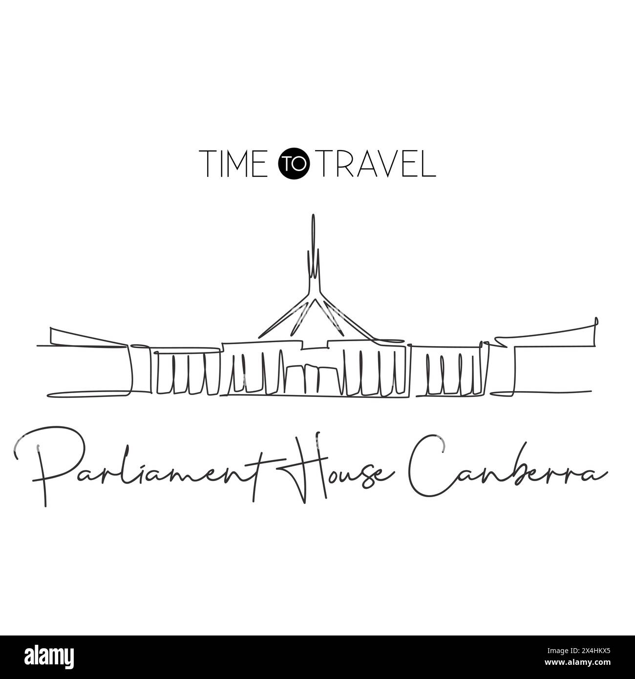 Single continuous line drawing parliament house of Canberra landmark. Government building in ...