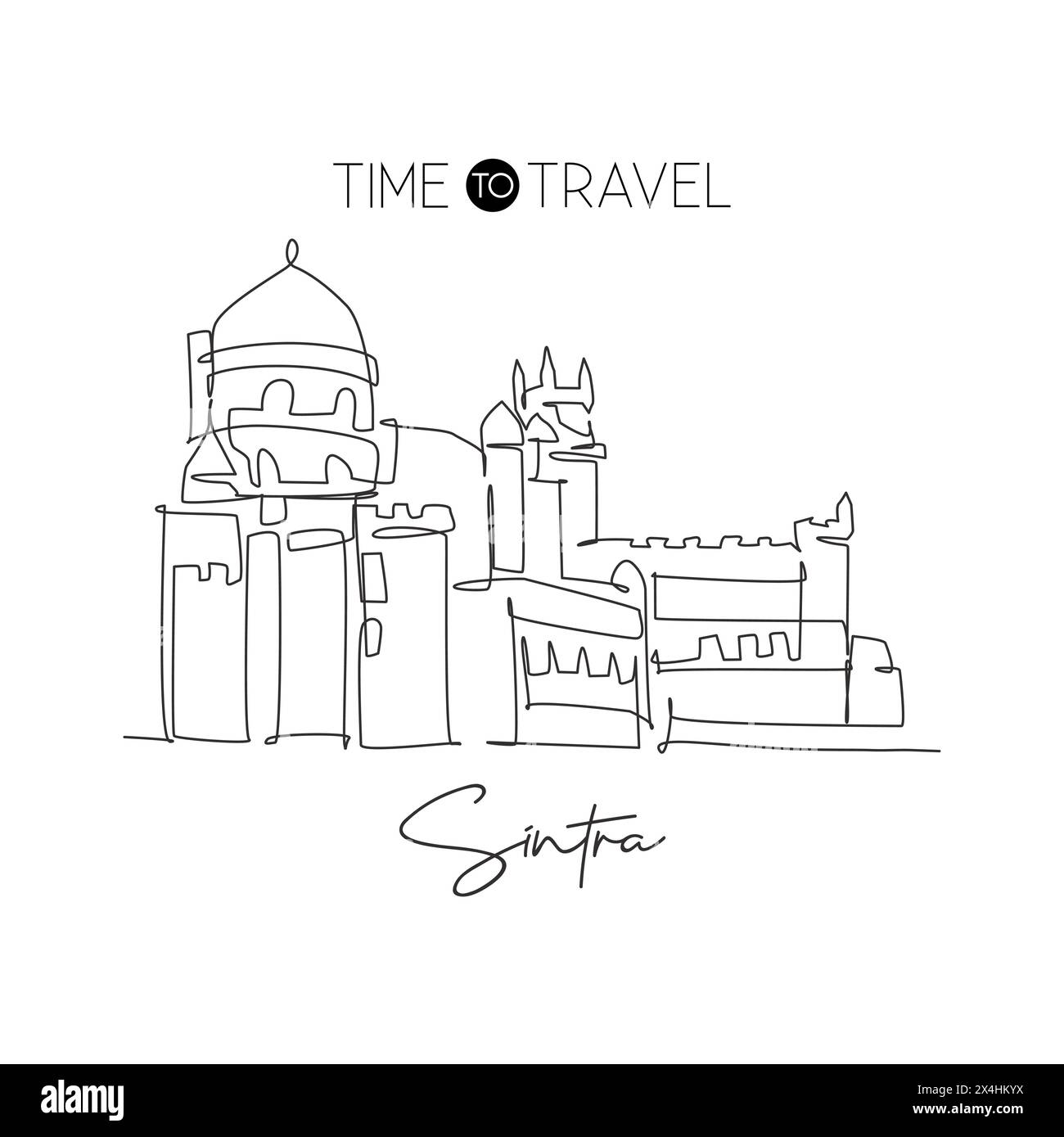 One continuous line drawing Pena Palace landmark. Historical Palacio da ...