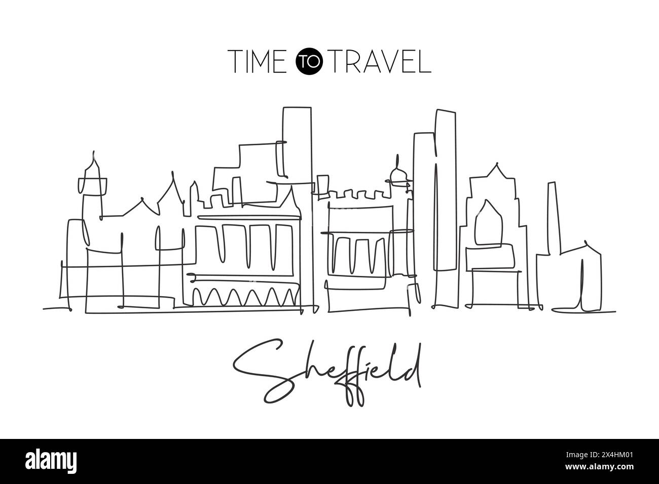 One continuous line drawing of Sheffield city skyline. Beautiful city ...