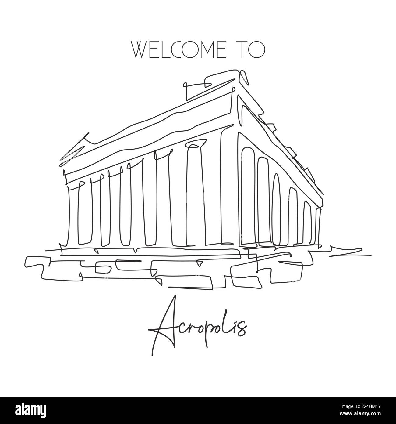 One single line drawing Acropolis temple landmark. World famous ruin in ...
