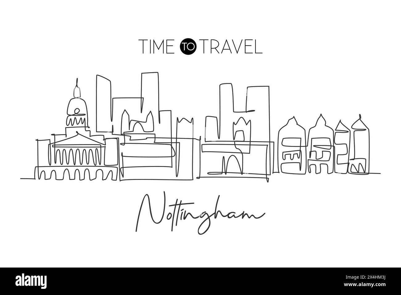 One continuous line drawing of Nottingham city skyline. Beautiful city ...
