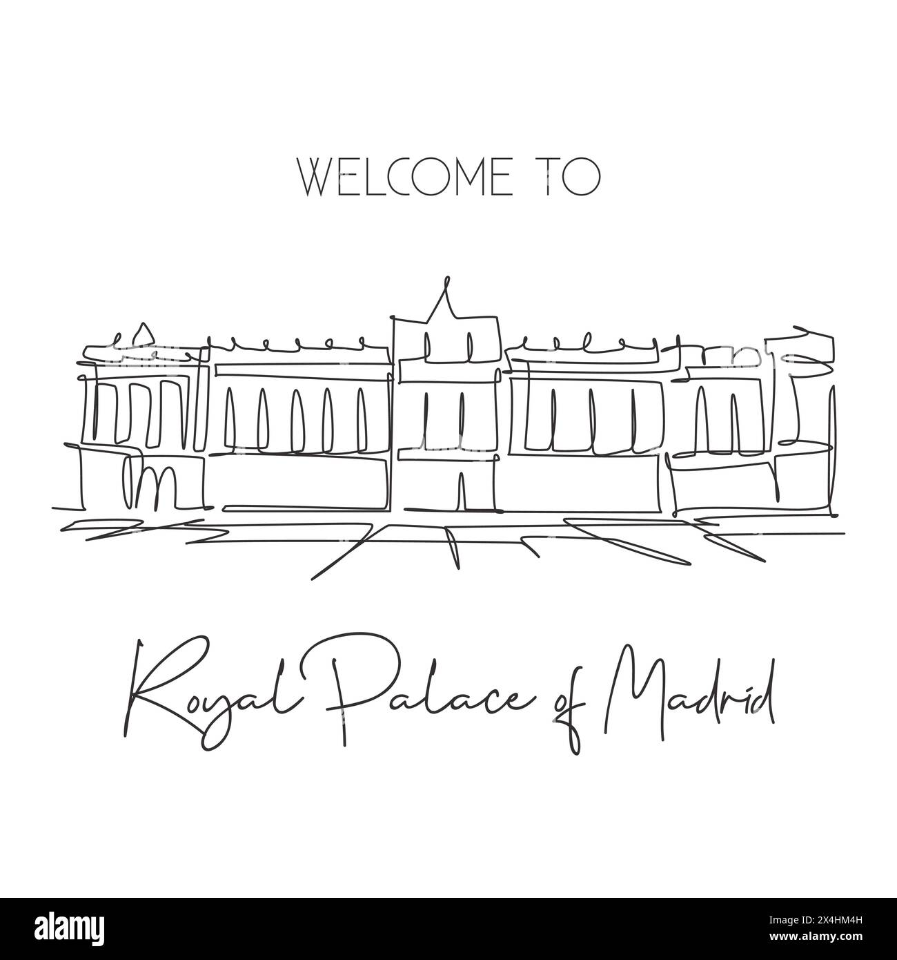 Single continuous line drawing Royal Palace of Madrid landmark ...