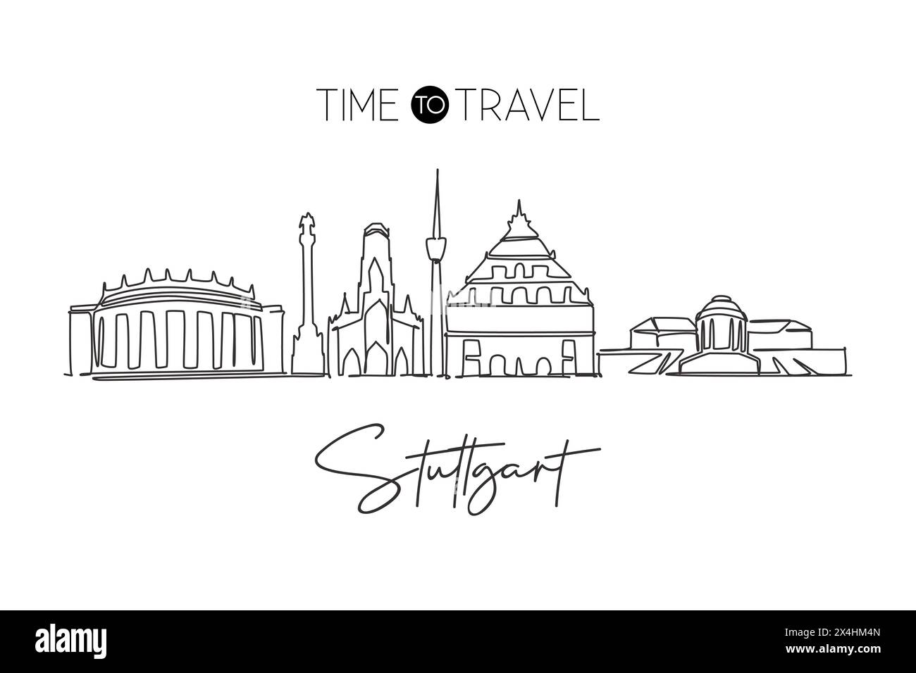 One continuous line drawing Stuttgart city skyline Germany. Beautiful ...