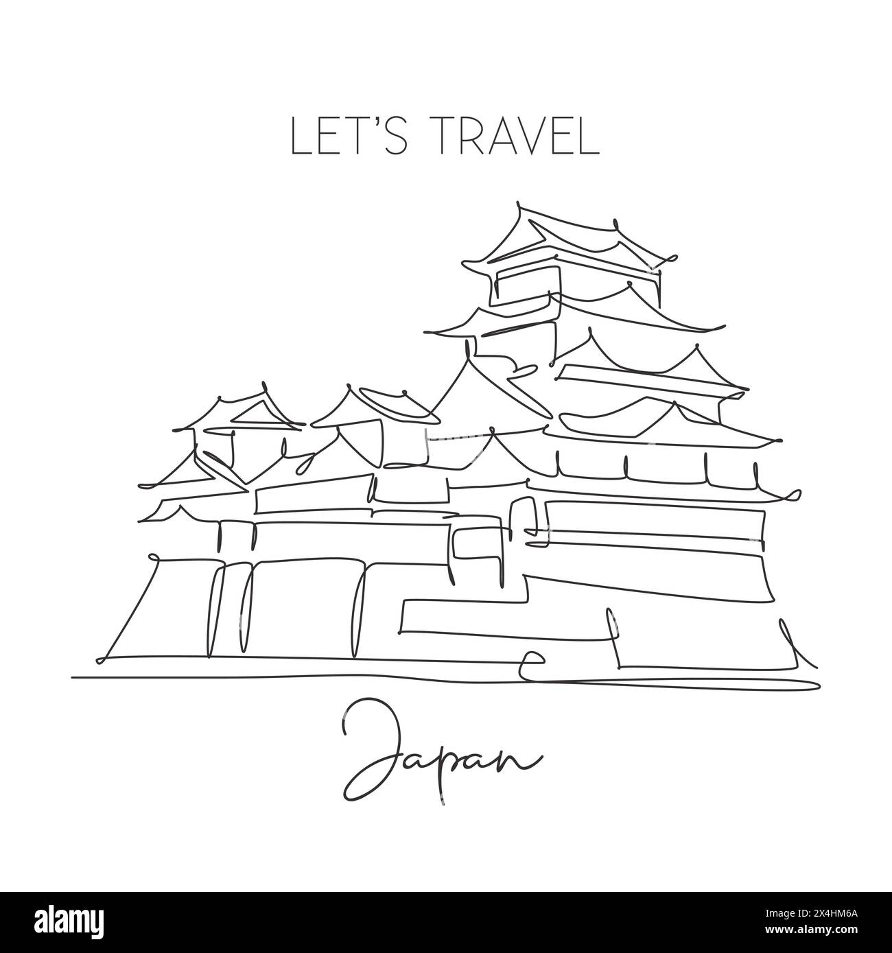 One continuous line drawing Himeji Castle landmark. Old oriental ...