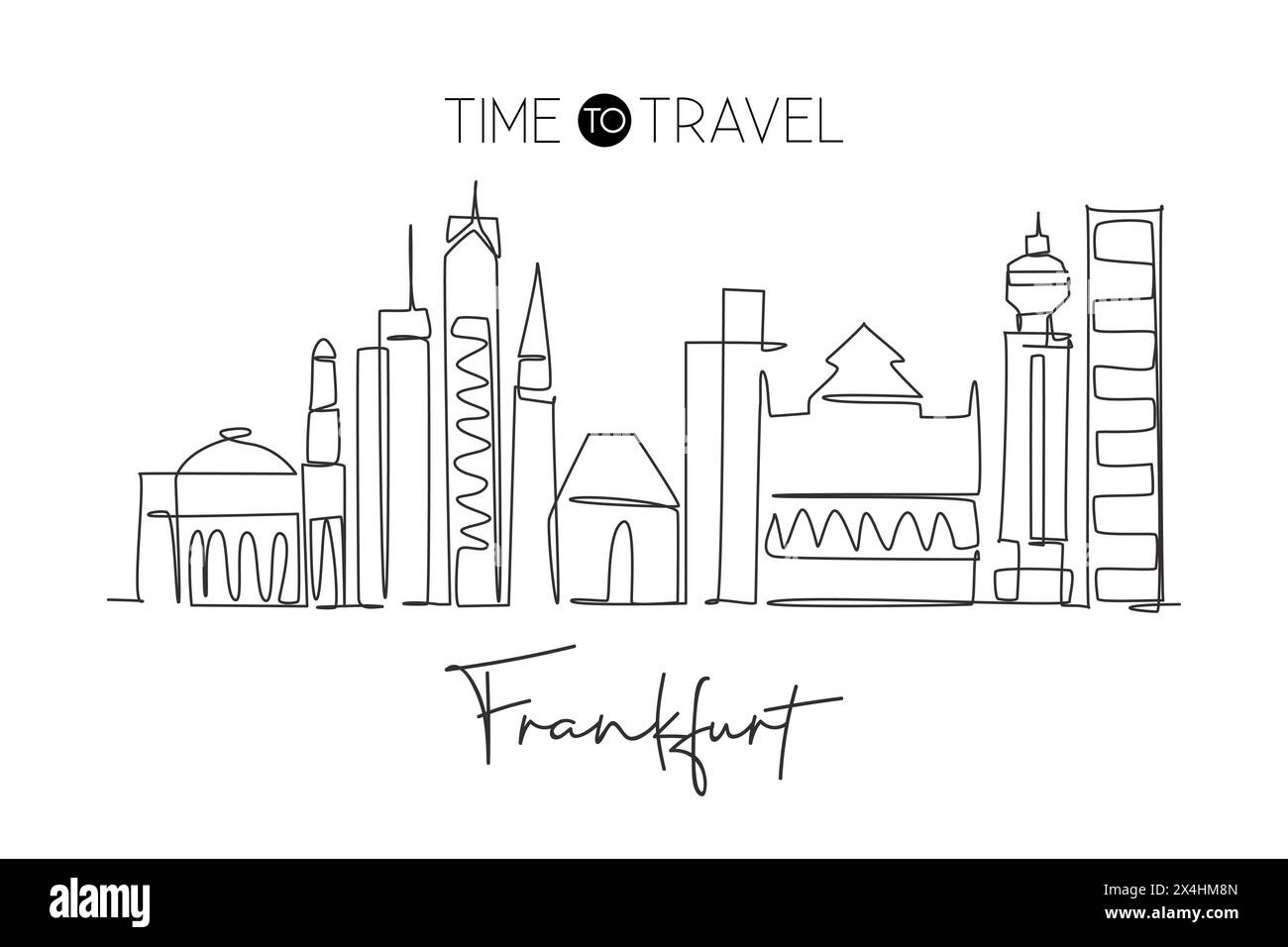 One single line drawing Frankfurt city skyline, Germany. Historical ...