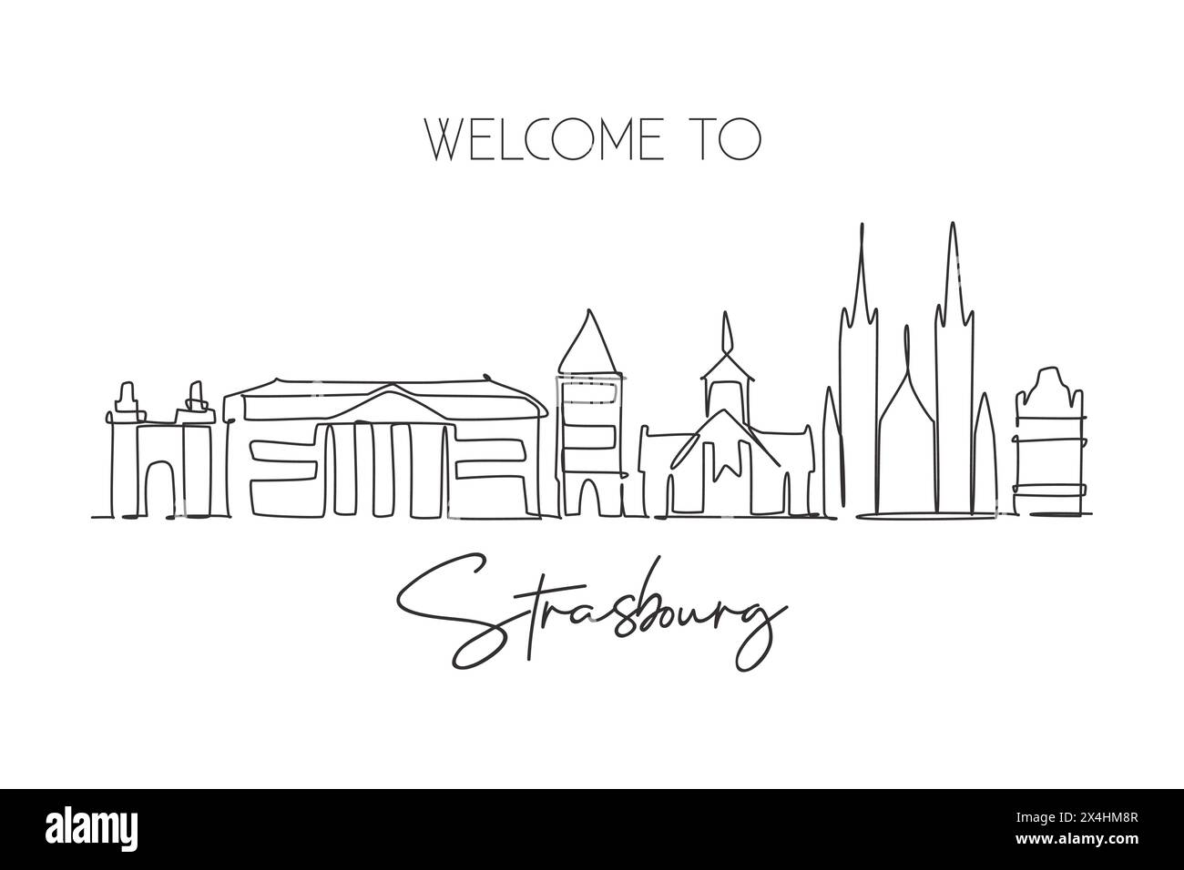 One single line drawing of Strasbourg city skyline, France. Historical ...
