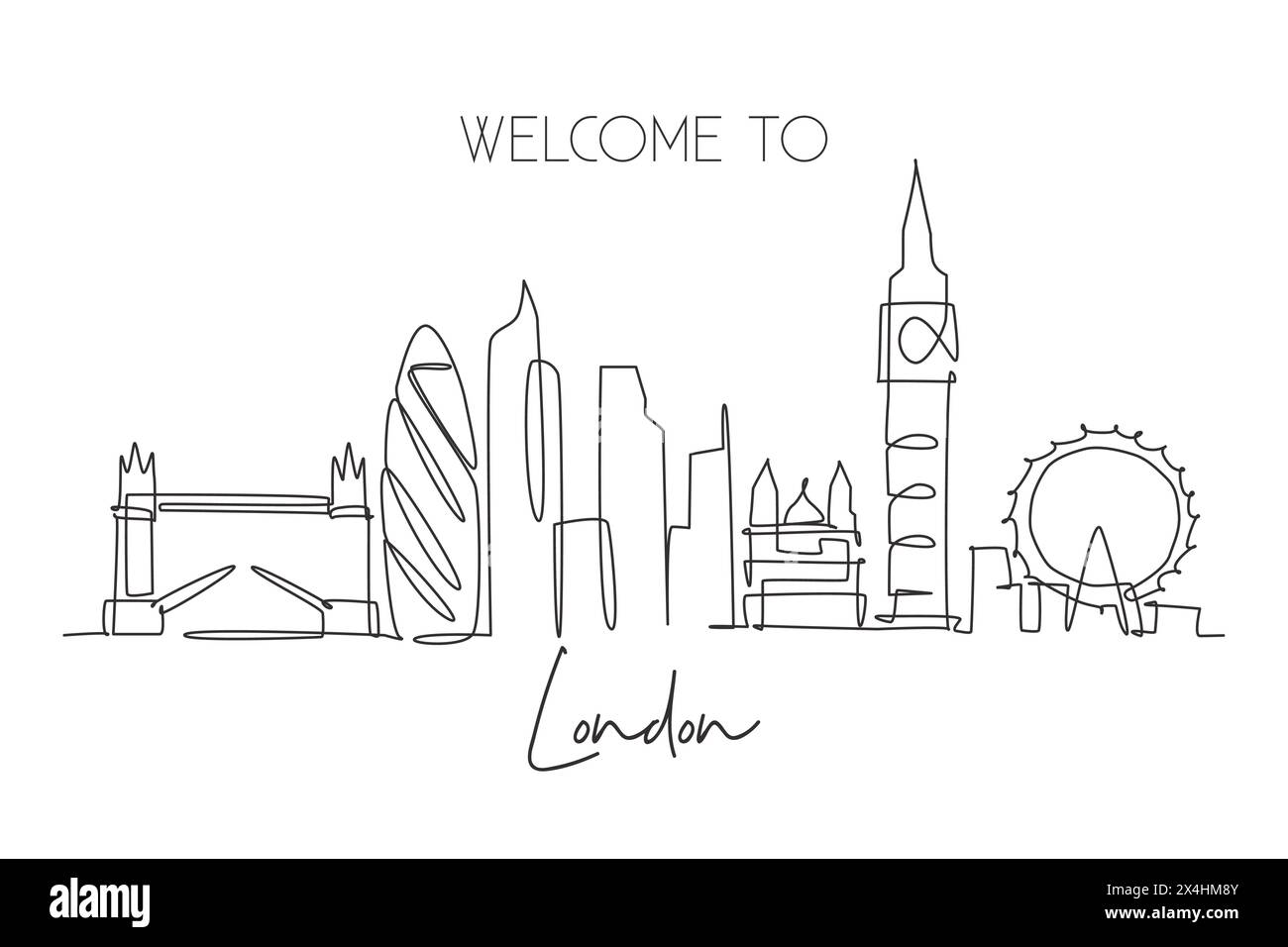 Single continuous line drawing of London city skyline. Famous city ...