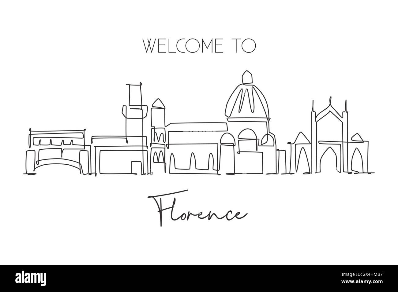 One single line drawing of Florence city skyline, Italy. Historical ...