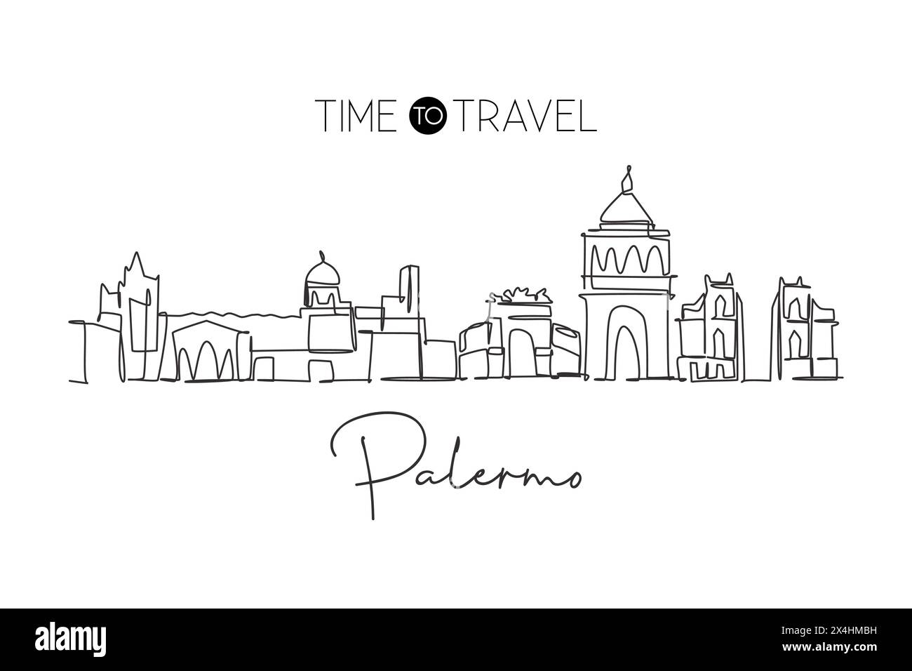 One single line drawing Palermo city skyline, Italy. Historical ...
