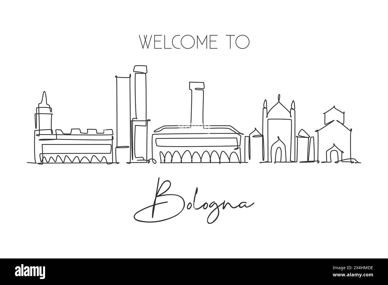 One continuous line drawing of Bologna city skyline, Italy. Beautiful ...