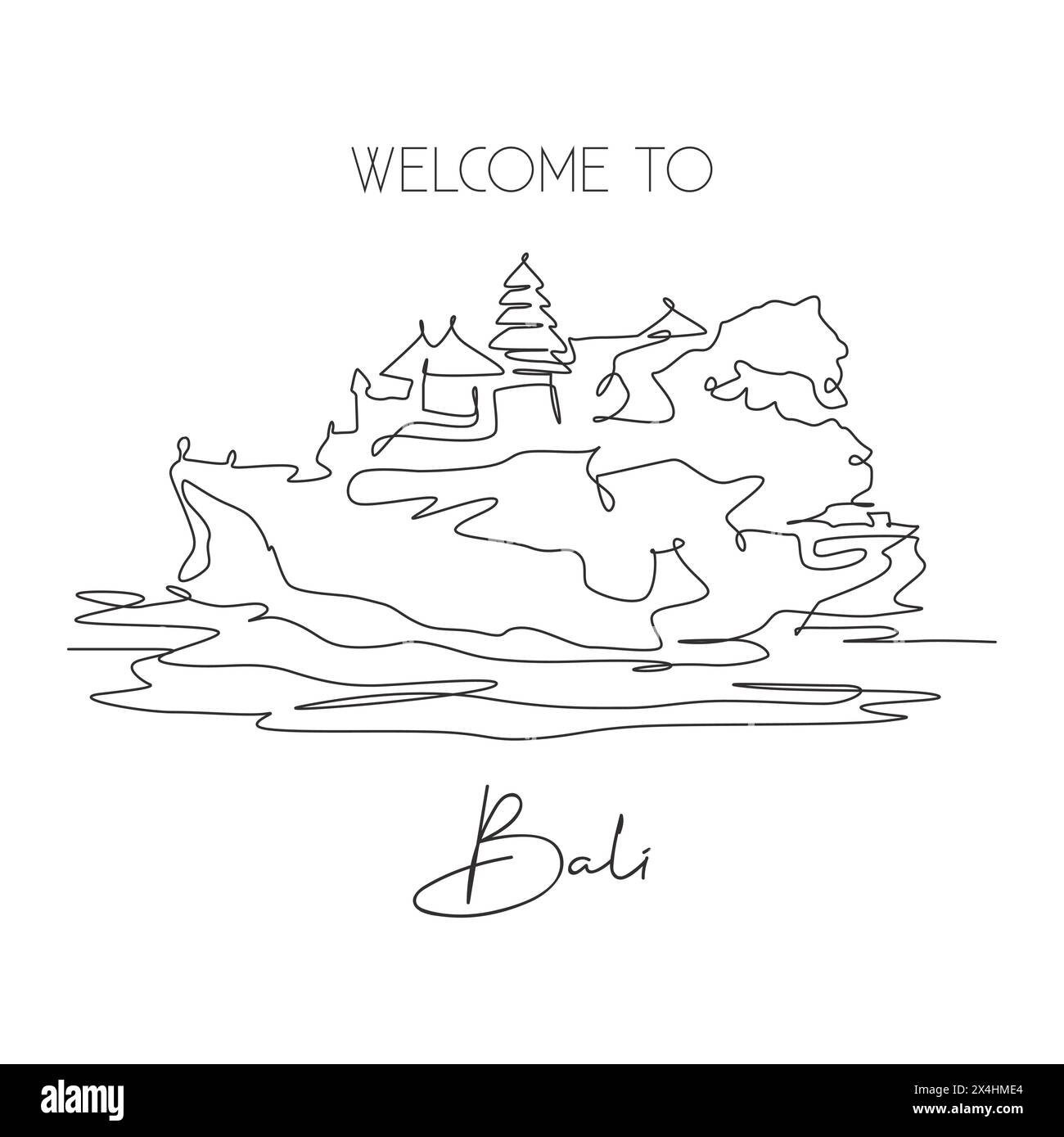 One single line drawing of Tanah Lot landmark. World famous natural ...