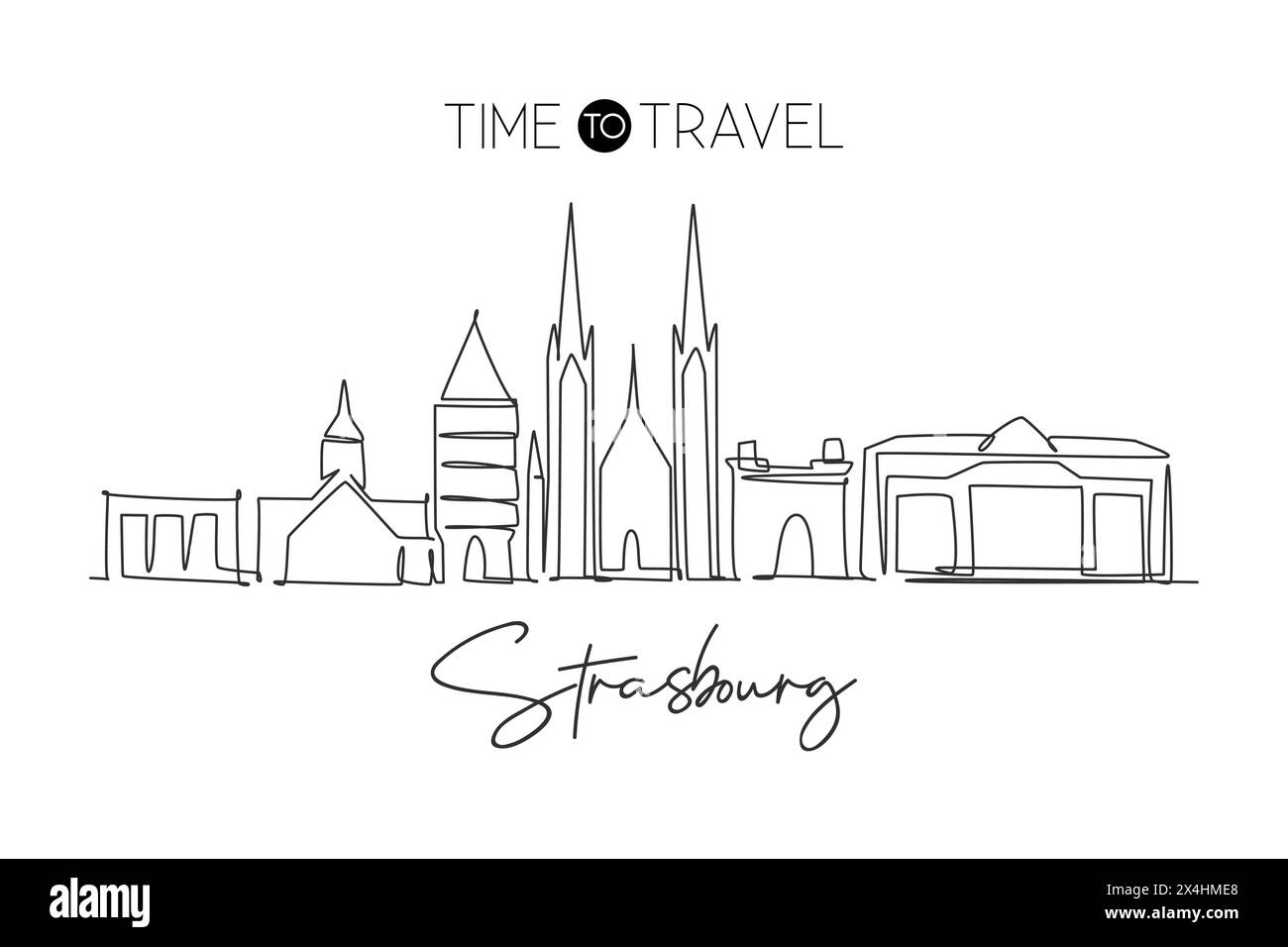 Single continuous line drawing of Strasbourg city skyline, France ...