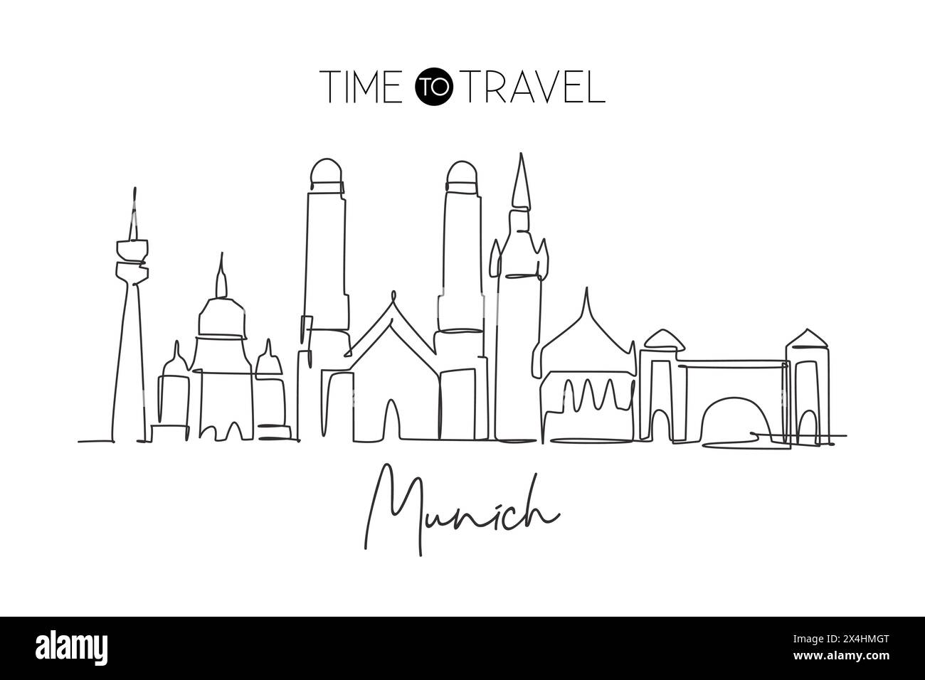 Single continuous line drawing of Munich city skyline. Famous Munchen ...