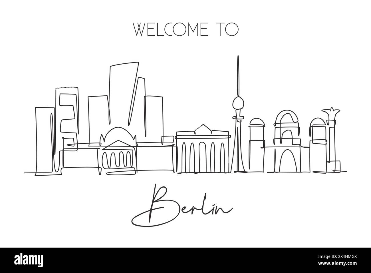 One continuous line drawing Berlin city skyline. Beautiful city ...