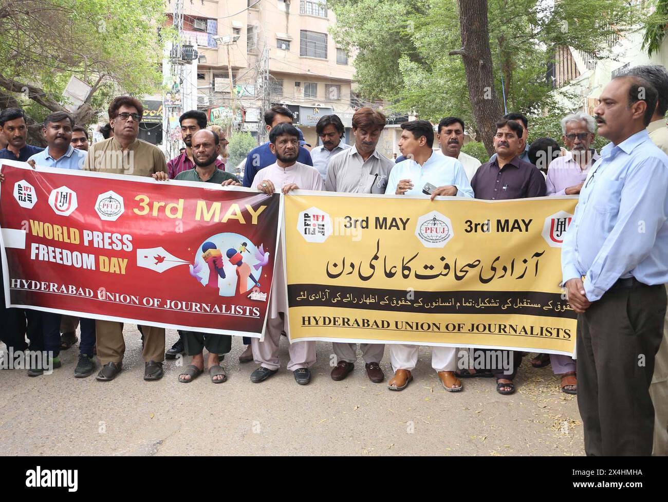 Members of Hyderabad Union of Journalists (HUJ) are holding protest ...