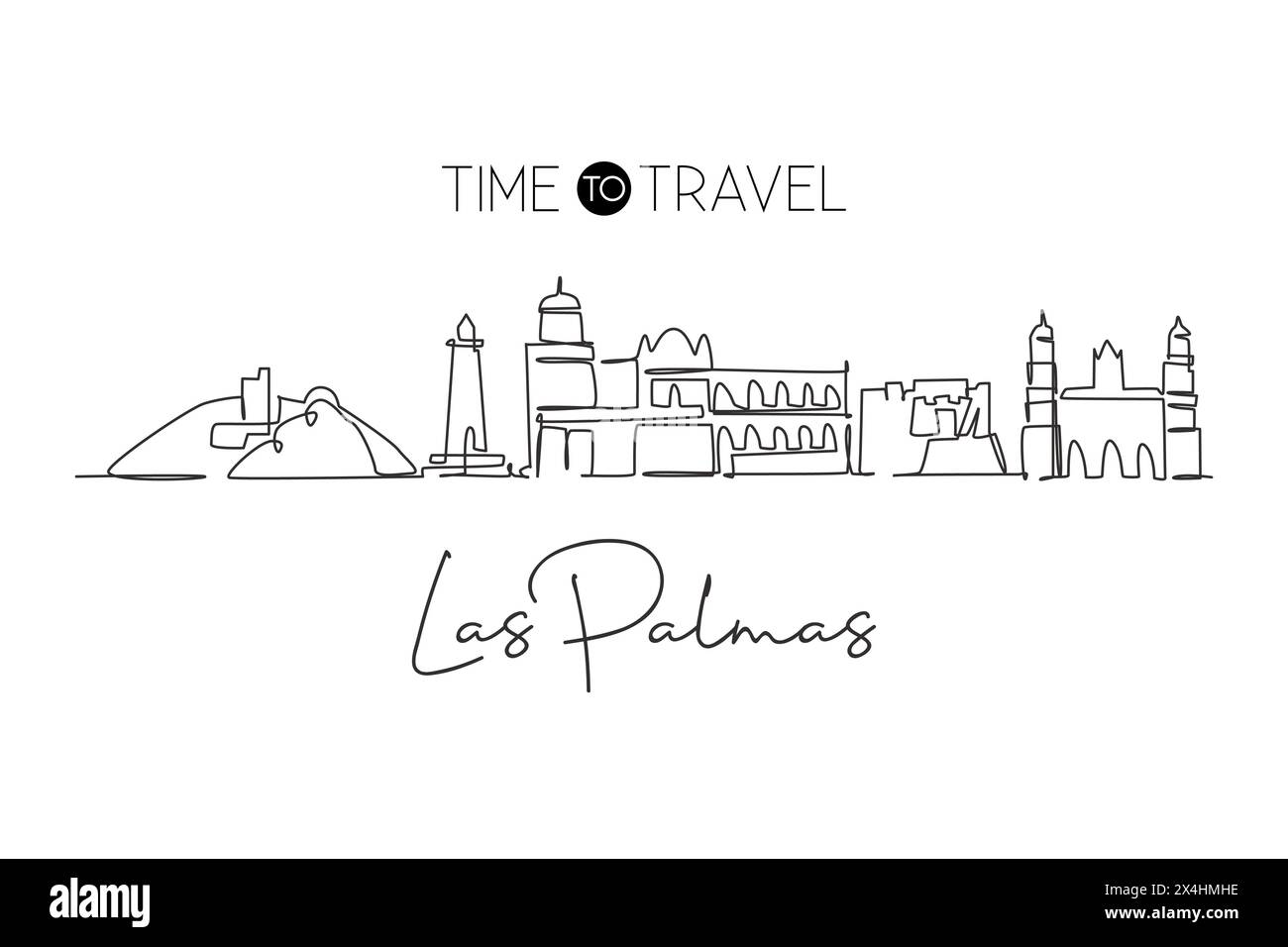 Single continuous line drawing Las Palmas city skyline, Spain. Famous ...